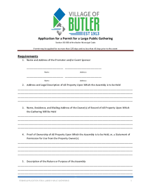 Fillable Online Application for a Permit for a Large Public Gathering ...