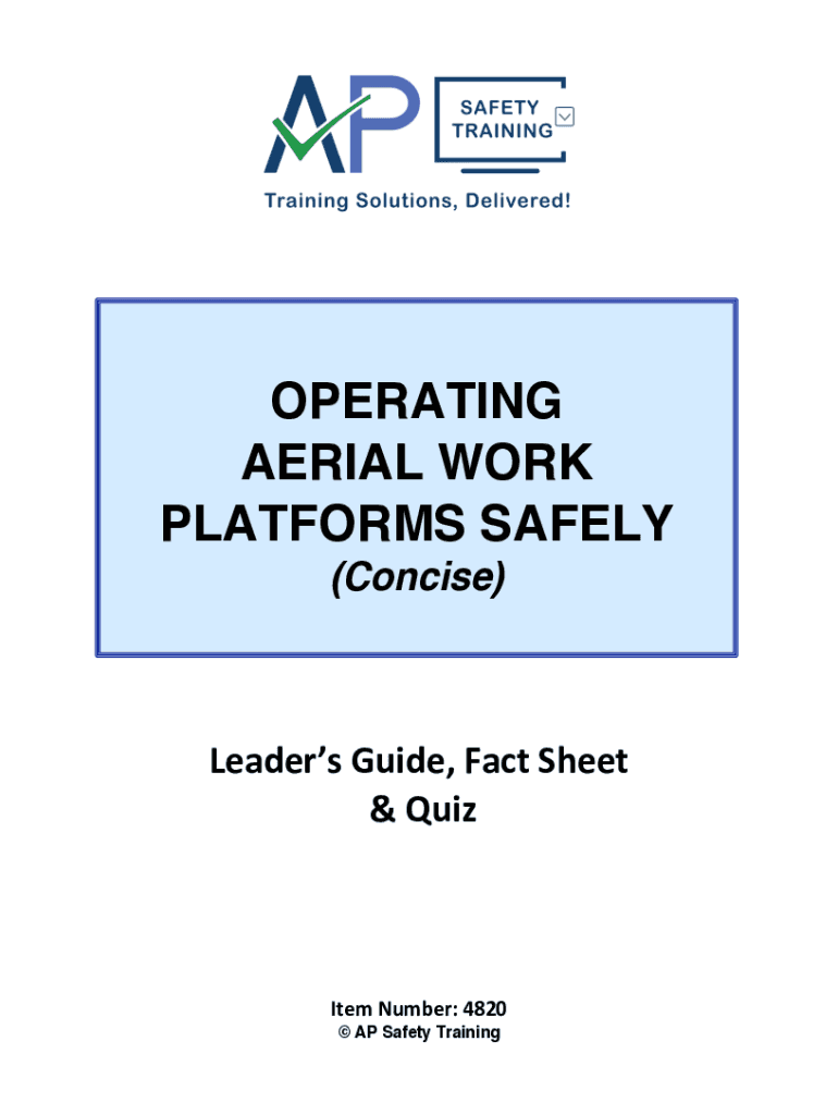 Fillable Online MOBILE ELEVATING WORK PLATFORMS: Safe Use and ... Fax ...