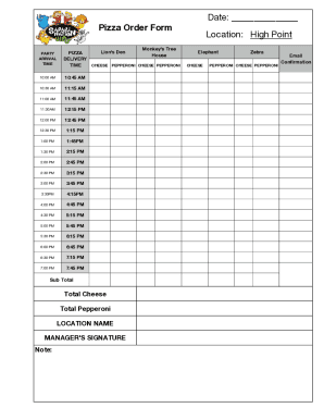 Fillable Online PIZZA ORDER FORM High Point Fax Email Print - pdfFiller