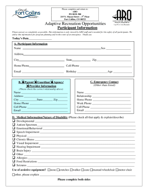 Fillable Online ARO participant information form Fax Email Print ...