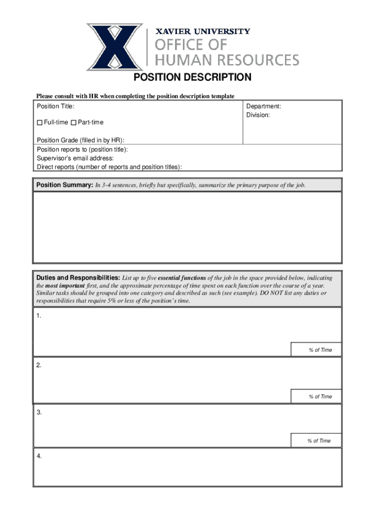 Fillable Online Samples of Position Descriptions Fax Email Print - pdfFiller