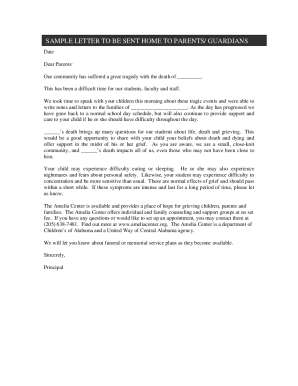 Fillable Online SAMPLE LETTER TO BE SENT HOME TO PARENTS Fax Email ...