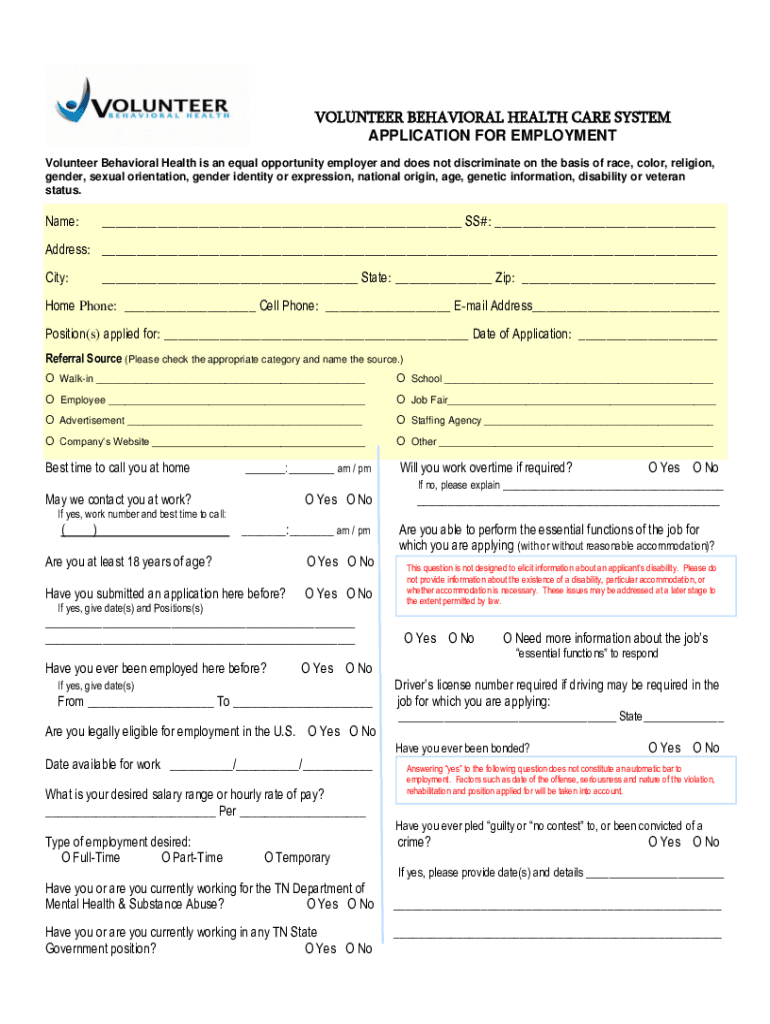 Fillable Online VBHCS Employment Interest Form Fax Email Print - pdfFiller