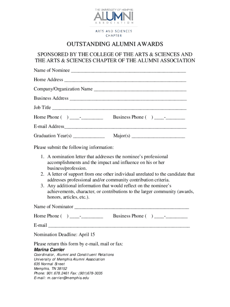 Fillable Online Alumni Honorees - College of the Liberal Arts - Penn State Fax Email Print ...