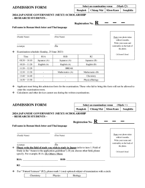 Fillable Online ADMISSION FORM - 2024 JAPANESE GOVERNMENT (MEXT ... Fax ...
