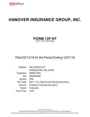 Fillable Online HANOVER INSURANCE GROUP, INC.. FORM 13F-NT (Form 13F ...