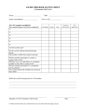 Fillable Online 4-H RECORD BOOK RATING SHEET Fax Email Print - pdfFiller