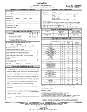 Fillable Online Fillable Online Guardian Vision Care Service Record ...