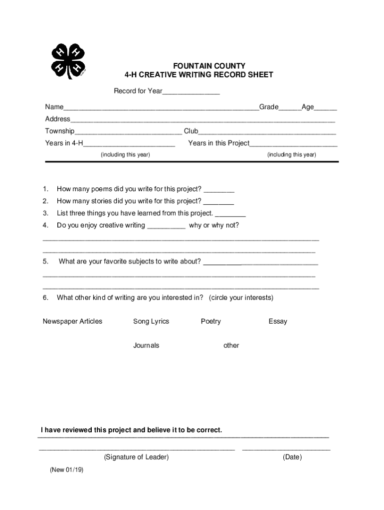 Fillable Online extension purdue 4-H PHOTOGRAPHY RECORD SHEET Fax Email ...