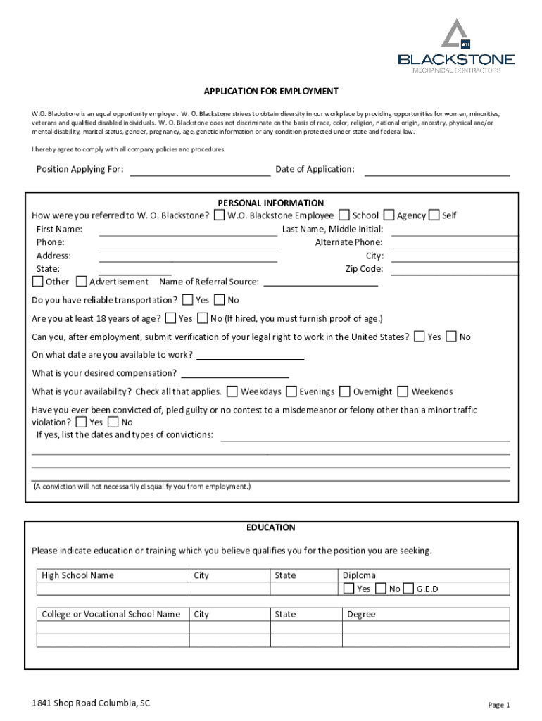 Fillable Online WO Blackstone Application Fax Email Print - pdfFiller