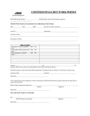 Fillable Online Confined Space Hot Work - Blank Permit Form Fax Email ...
