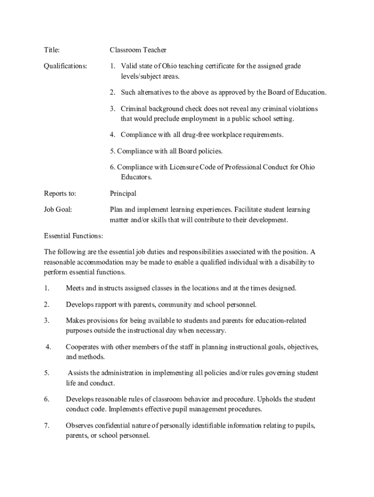 Fillable Online 1. Valid state of Ohio teaching certificate for the ...