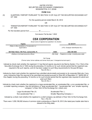 Fillable Online CSX QUARTERLY FINANCIAL REPORT Fax Email Print - pdfFiller
