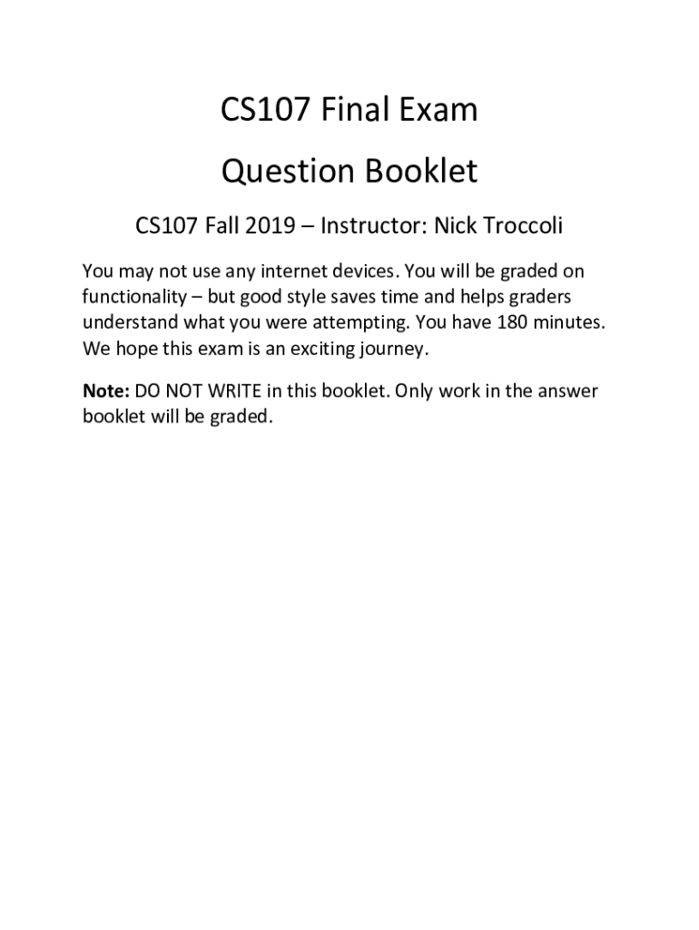 Fillable Online CS107 Final Exam Answer Booklet Fax Email Print - pdfFiller