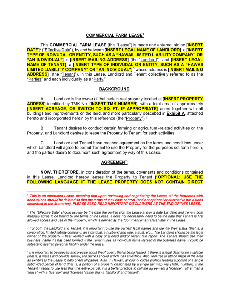 Fillable Online Commercial Farm Lease Template (Annotated) (00391594 ...