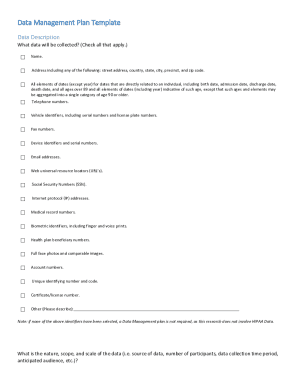 Fillable Online Data management plan guidelines and templates Fax Email ...