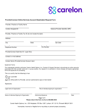 Fillable Online Account Deactivation Request Form - Carelon Behavioral Health Fax Email Print ...