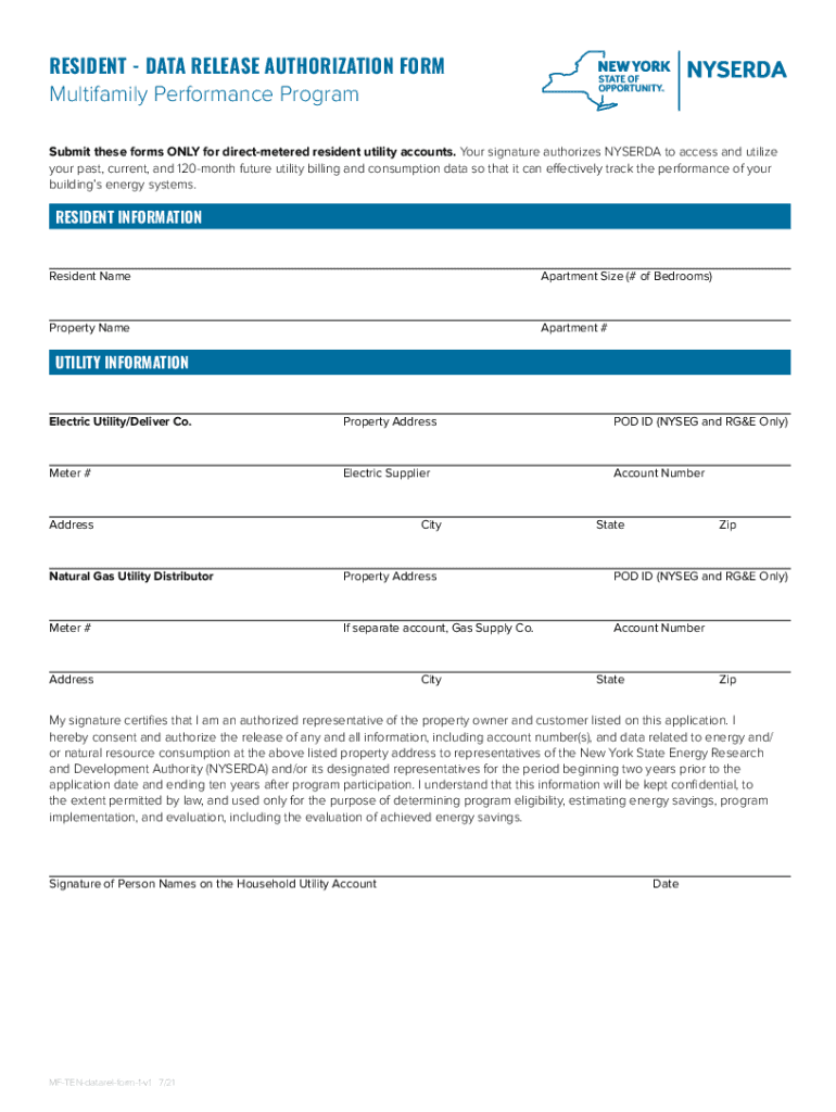 Fillable Online RESIDENT- DATA RELEASE AUTHORIZATION FORM - Multifamily ...