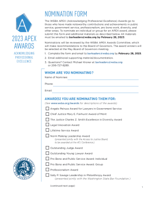 Fillable Online 2023 APEX AWARDS NOMINATION FORM Fax Email Print - pdfFiller