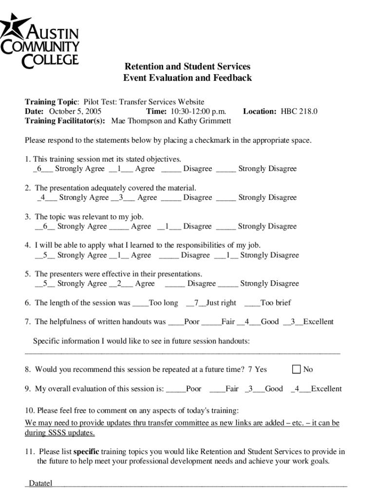 Fillable Online Usea Event Evaluation Form Fax Email Print Pdffiller