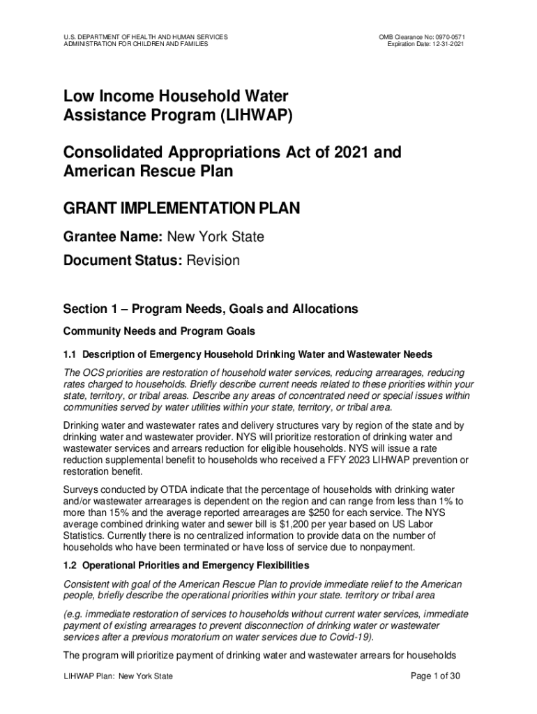 Fillable Online otda ny OTDA Low Income Household Water Assistance Program Revised Plan FFY2021 ...