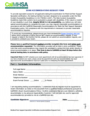 Fillable Online Page EXAM ACCOMMODATIONS REQUEST FORM Part 1 Fax Email Print - pdfFiller