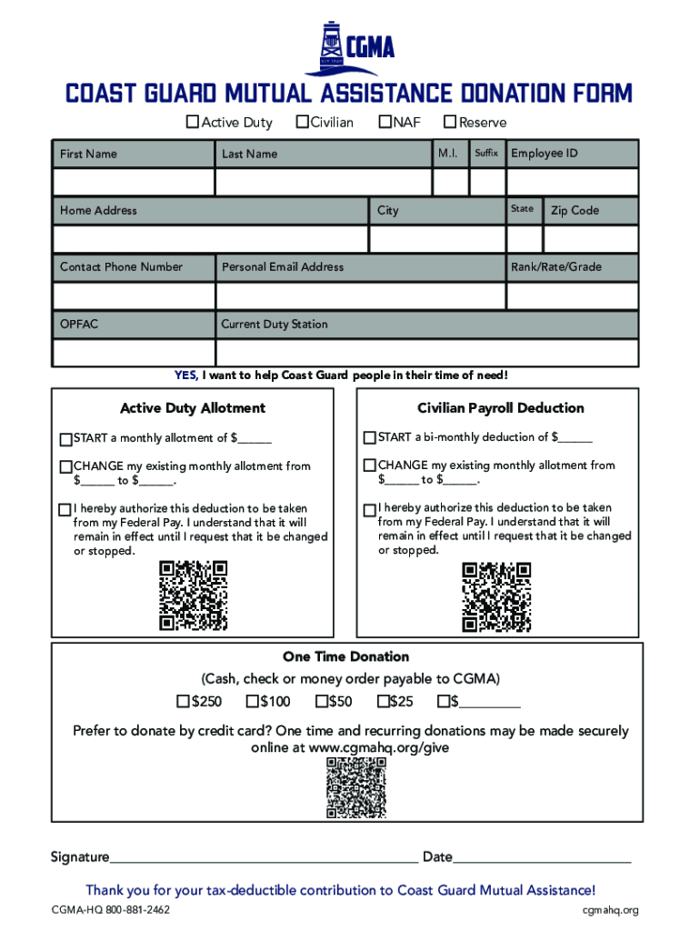 Fillable Online Coast Guard Mutual assistanCe donation ForM Fax Email Print - pdfFiller