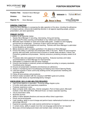 Fillable Online Assistant Manager Job Description Template Fax Email ...