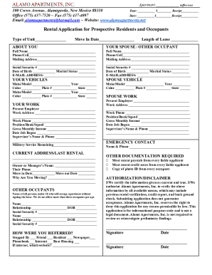 Fillable Online ALAMO APARTMENTS, INC. Rental Application for Prospective ... Fax Email Print ...