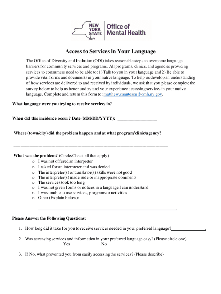 Fillable Online omh ny Community Agencies and Clinics Complaint Form ...