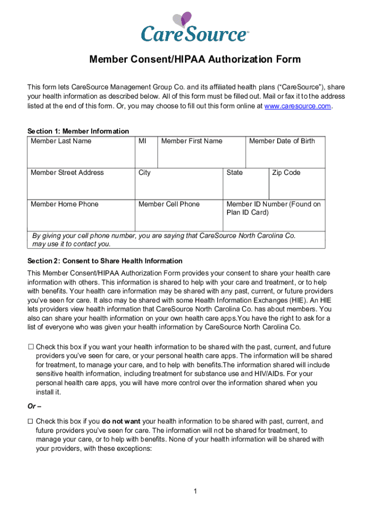 Fillable Online Member Consent/HIPAA Authorization Form. Member Consent ...