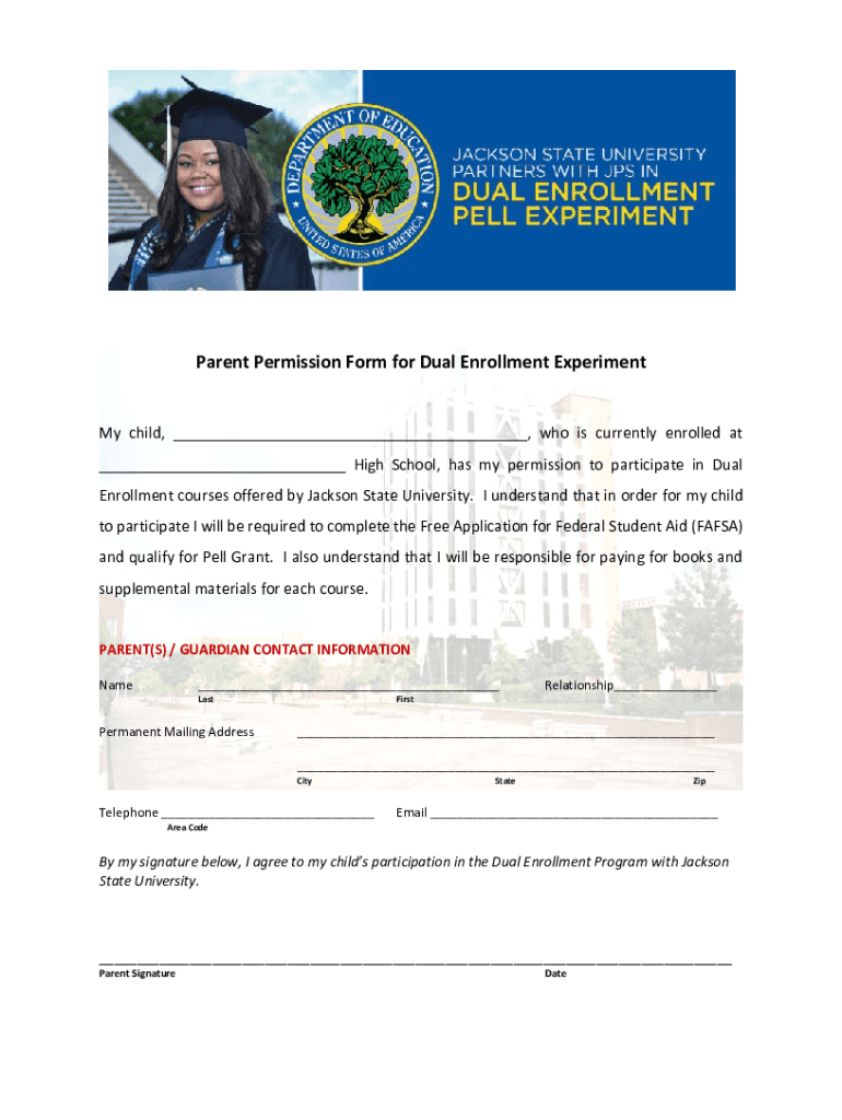 Fillable Online Parent Permission Form for Dual Enrollment Experiment ...