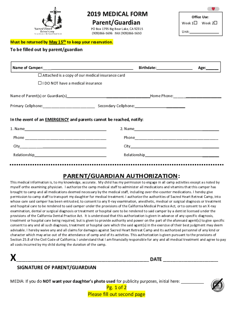 Fillable Online 2019 MEDICAL FORM Parent/Guardian Fax Email Print ...