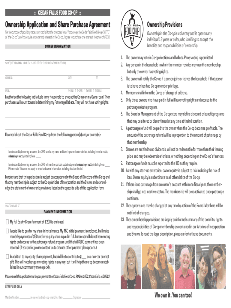 Fillable Online Ownership Application and Share Purchase Agreement Fax ...