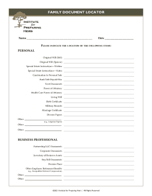 Fillable Online FAMILY DOCUMENT LOCATOR Fax Email Print - pdfFiller