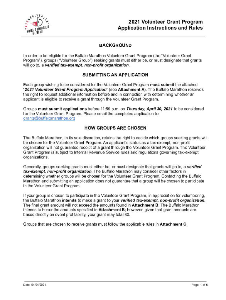 Fillable Online 2021 Volunteer Grant Program Application Instructions ...