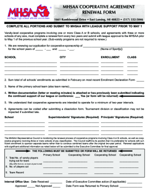 Fillable Online mhsaa cooperative agreement renewal form Fax Email ...