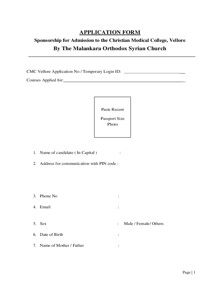 Fillable Online APPLICATION FORM By The Malankara Orthodox Syrian ...