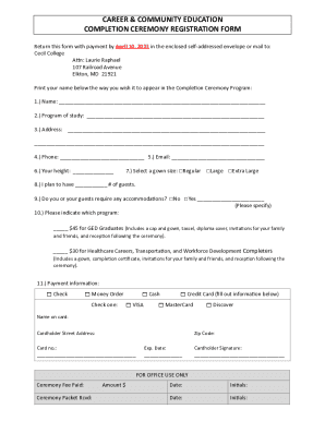 Fillable Online CCE Completion Ceremony 2023 Registration FormCecil ...