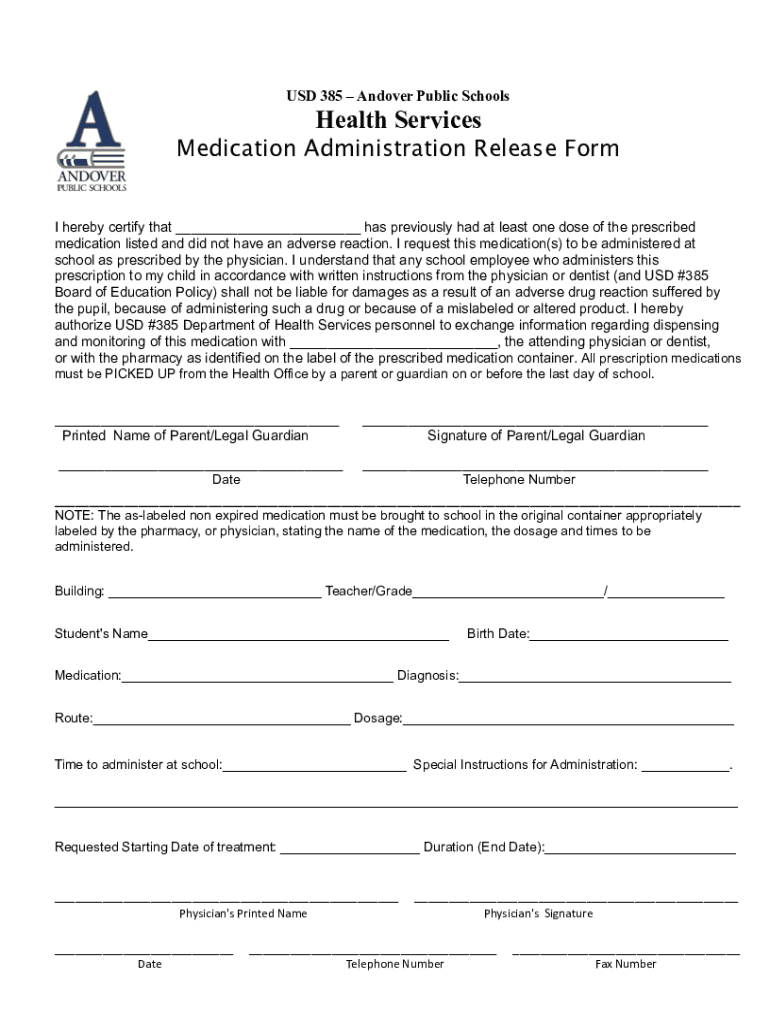 Fillable Online Medication Administration Release form one parent.docx ...