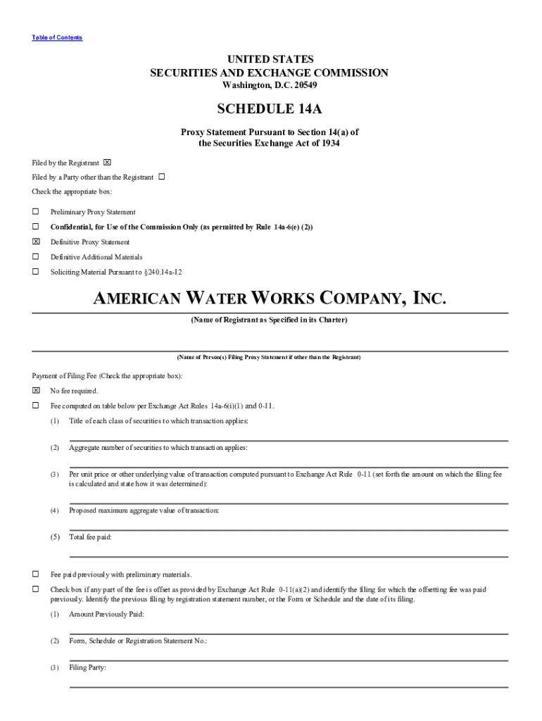 Fillable Online SCHEDULE 14A AMERICAN WATER WORKS COMPANY, INC. Fax Email Print - pdfFiller