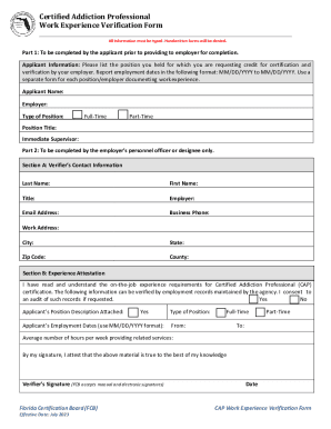 Fillable Online CAP-Work-Experience-Verification-Form- ... Fax Email ...