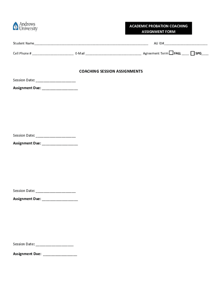 Fillable Online academic probation coaching assignment form Fax Email ...