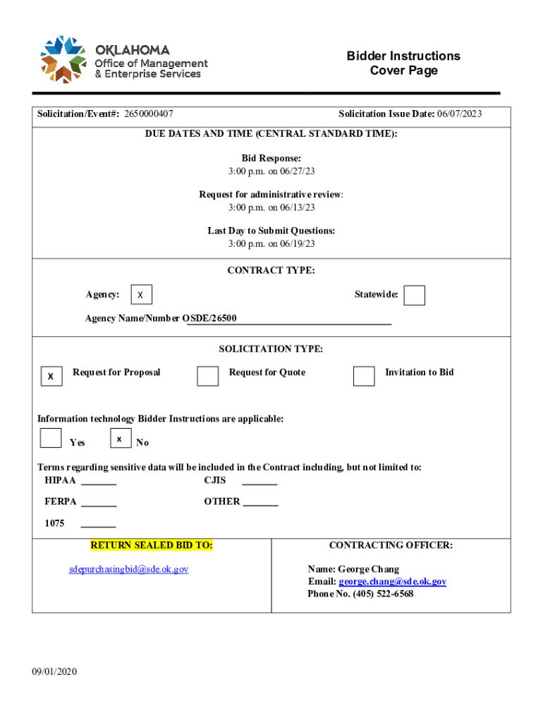 Fillable Online sde ok UPDATED Contract Bidder Instructions. Template for solicitation bidder ...