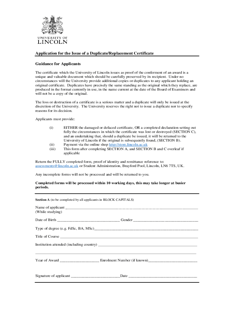 Fillable Online application-for-the-issue-of-a-duplicate-certificate ...