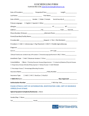 Fillable Online Emanate Health GI Scheduling Form Fax Email Print - pdfFiller