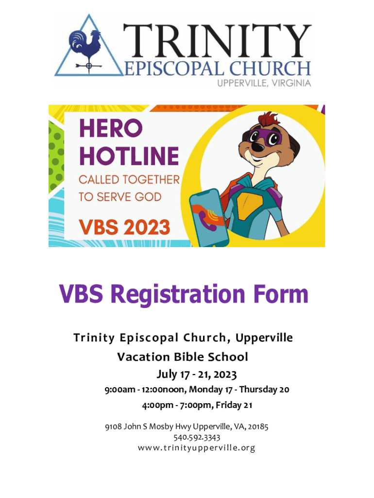 Fillable Online VBS 2022 -Registration Form by trinityupperville Fax ...