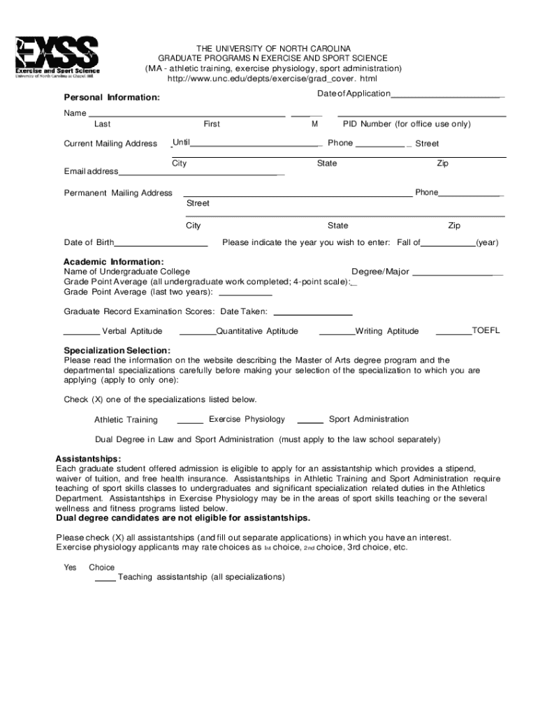 Fillable Online exss unc Assistantships: Dual degree candidates are not ...