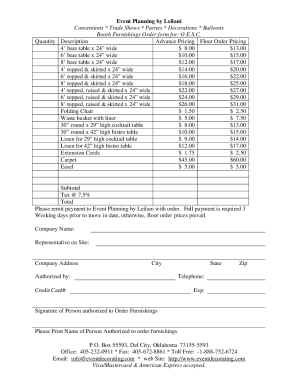 Fillable Online Booth Furnishings Order form Fax Email Print - pdfFiller