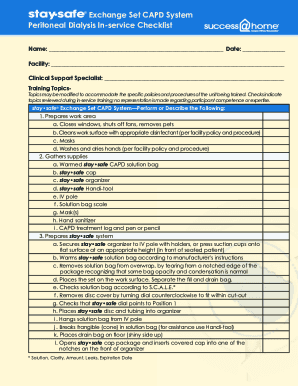 Fillable Online Peritoneal Dialysis In-service Checklist Exchange Set ...